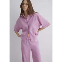 Kurzarmbluse Mavi "SHORT SLEEVE SHIRT", Damen, Gr. L, prism pink striped, 53% Baumwolle, 47% Viskose, gestreift, normal normal, ohne Ausschnitt, eng 1-Knopf-Manschette, Blusen, Bluse kurzarm