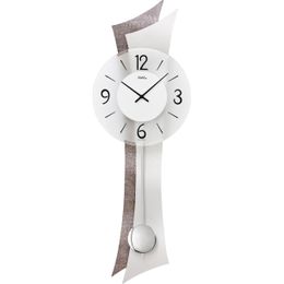 Pendelwanduhr AMS "W7426", silber (silberfarben), Wanduhren, Damen, B/H/L: 23cm x 8cm x 70cm, Quarzuhr, Holz-/Aluminiumgeh&auml;use,Esszimmer,Wohnzimmer,Made in Germany