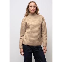 Strickpullover Street One, Damen, Gr. 38, sanded beige, Web, 34% Baumwolle, 34% Polyacryl, 29% Polyester, 3% Elasthan, Strukturmuster, comfort fit normal, Rundhals, B&uuml;ndchen, Pullover Strickpullover, mit Strick-Detail