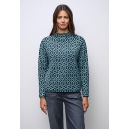 Jacquardpullover Street One, Damen, Gr. 46, tide blau, Stoff, 51% Viskose, 30% Polyester, 19% Nylon, Jacquardmuster, normal normal, hoch geschlossener Ausschnitt, abgesteppt, Pullover, mit grafischem Muster
