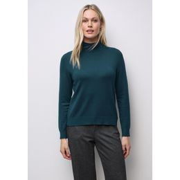 Rollkragenpullover Street One, Damen, Gr. 44, tide blau, Stoff, 71% Viskose, 29% Nylon, unifarben, normal normal, hoch geschlossener Ausschnitt, elastischer Bund, Pullover Rollkragenpullover, Feinstrick