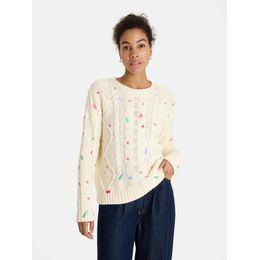 LIEBLINGSST&Uuml;CK LIEBLINGSST&Uuml;CK Damen Strickpullover "DinziL"sanftes wei&szlig;, Gr. 40, Zopfmuster, bestickt, Strick, Obermaterial: 60% Baumwolle, 40% Polyacryl, Pullover