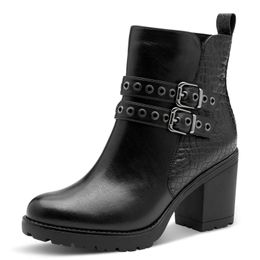 Stiefelette Marco Tozzi, Damen, Gr. 40, schwarz, Lederimitat, Reptilienprägung, unifarben, Schuhe Stiefelette, Blockabsatz, Ankleboots mit Zierschnallen und Ösen