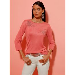 CR&Eacute;ATION L Kurzarmpullover CREATION L "Lyocell-Viskose-Pullover", Damen, Gr. 40, koralle, 42% Viskose, 30% Lyocell, 28% Polyester, unifarben, Pullover