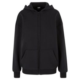 Kapuzenpullover Urban Classics "Urban Classics Damen Ladies Cozy Oversized Zip Hoody", Damen, Gr. L, schwarz, 95% Baumwolle, 5% Elasthan, unifarben, oversize, ohne Ausschnitt, Pullover Kapuzenpullover