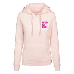 Rundhalspullover MisterTee "MisterTee Damen Ladies Waiting For Friday Hoody", Damen, Gr. L, pink, 65% Baumwolle, 35% Polyester, mehrfarbig, normal, ohne Ausschnitt, Pullover Rundhalspullover