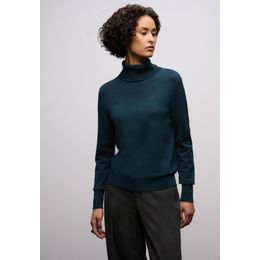 Rollkragenpullover Street One, Damen, Gr. 44, tide blau, Stoff, 71% Viskose, 29% Nylon, unifarben, comfort fit normal, hoch geschlossener Ausschnitt, B&uuml;ndchen, Pullover Rollkragenpullover