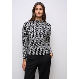 Jacquardpullover Street One, Damen, Gr. 36, schwarz, Stoff, 51% Viskose, 30% Polyester, 19% Nylon, Jacquardmuster, normal normal, hoch geschlossener Ausschnitt, abgesteppt, Pullover, mit grafischem Muster