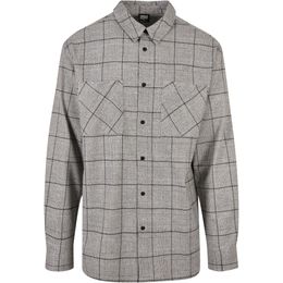 Langarmhemd Urban Classics "Urban Classics Herren Long Oversized Checked Greyish Shirt", Herren, Gr. L, US-Gr&ouml;&szlig;en, grau, schwarz, 64% Polyester 34% Viskose 2% Elasthan, mehrfarbig, normal, Hemden