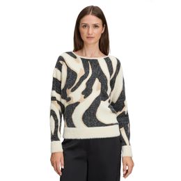 BETTY & CO Strickpullover BETTY & CO "Damen mit Rippb&uuml;ndchen", Damen, Gr. 36, wei&szlig;, schwarz, Strick, Obermaterial: 54% Polyamid, 25% Baumwolle, 21% Polyacryl, figurumspielend normal, U-Boot-Ausschnitt, Pullover Strickpullover
