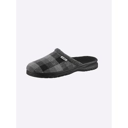 Pantoffel, Herren, Gr. 45, grau (grau, kariert), Textil, Basic, Schuhe