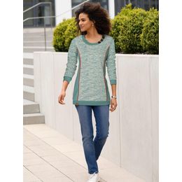 Sweatshirt Casual Looks, Damen, Gr. 38, grün (jade, weiß, meliert), 100% Baumwolle, Einsatz:35% Baumwolle, 65% Polyester, bedruckt, gemustert, mehrfarbig, meliert, unifarben, Rundhals, Sweatshirts Sweatshirt