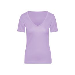 T-Shirt TRIGEMA "TRIGEMA V-Shirt aus Baumwolle/Elastan", Damen, Gr. XL, flieder, 95% Baumwolle, 5% Elastan, Basic, Shirts T-Shirt