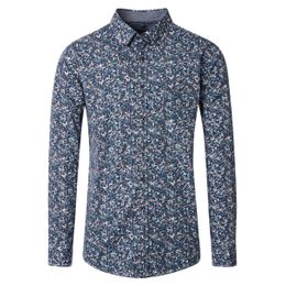 Langarmhemd Casamoda "Casamoda Freizeithemd Print", Herren, Gr. L, Normalgrößen, blau (dunkelblau), 100% Baumwolle, bedruckt, comfort fit, Hemden
