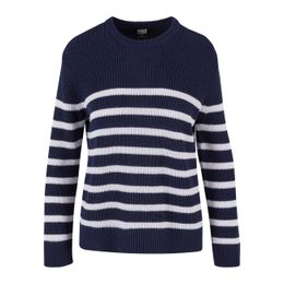 Rundhalspullover Urban Classics "Urban Classics Damen Ladies Rib Striped Sweater", Damen, Gr. M, navy, weiß, 50% Baumwolle, 50% Polyacryl, gestreift, loose fit, Rundhals, Pullover Rundhalspullover