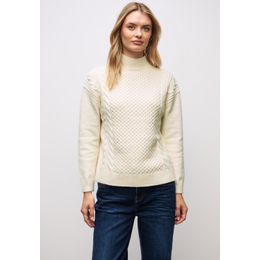 Strickpullover Street One, Damen, Gr. 46, soft beige, Web, 34% Baumwolle, 34% Polyacryl, 29% Polyester, 3% Elasthan, Strukturmuster, comfort fit normal, Rundhals, B&uuml;ndchen, Pullover Strickpullover, mit Strick-Detail