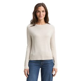 Rundhalspullover Tom Tailor, Damen, Gr. L, sand stone beige, Strick, Obermaterial: 85% Viskose, 15% Polyamid, unifarben, regular fit normal, Rundhals, mit Kn&ouml;pfen, Pullover Rundhalspullover, mit Knopf-Details