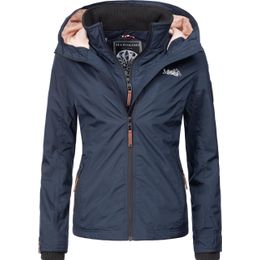Outdoorjacke Marikoo "Erdbeere", Damen, Gr. XS (34), blau (navy), Oberstoff: 100% Polyester; Futter: 100% Polyester; Wattierung: 100% Polyester; &Auml;rmelfutter: 100% Polyester, clean, tailliert h&uuml;ftbedeckend, &Auml;rmel ohne &Auml;rmelschlitz Rippstrickb&uuml;ndchen kontrastfarben, Jacken Outdoorjacke, sportliche Funktionsjacke mit Kapuze