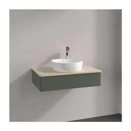 Villeroy & Boch Villeroy und Boch Antao Waschtisch-Unterschrank L08013HL mit Beleuchtung, 1 Auszug, 800 x 190 x 500 mm, Front ohne Struktur, Leaf Green Matt Lacquer / Botticino