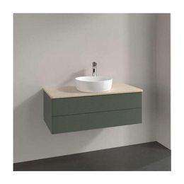 Villeroy & Boch Villeroy und Boch Antao Waschtisch-Unterschrank L20153HL mit Beleuchtung, 2 Ausz&uuml;ge, 1000 x 360 x 500 mm, Front mit Struktur, Leaf Green Matt Lacquer / Botticino