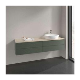 Villeroy & Boch Villeroy und Boch Antao Waschtisch-Unterschrank L27113HL mit Beleuchtung, 4 Ausz&uuml;ge, 1600 x 360 x 500 mm, Front mit Struktur, Leaf Green Matt Lacquer / Botticino