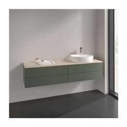 Villeroy & Boch Villeroy und Boch Antao Waschtisch-Unterschrank L27013HL mit Beleuchtung, 4 Ausz&uuml;ge, 1600 x 360 x 500 mm, Front ohne Struktur, Leaf Green Matt Lacquer / Botticino