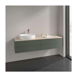 Villeroy & Boch Villeroy und Boch Antao Waschtisch-Unterschrank L26053HL mit Beleuchtung, 4 Ausz&uuml;ge, 1600 x 360 x 500 mm, Front ohne Struktur, Leaf Green Matt Lacquer / Botticino