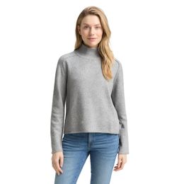 Strickpullover Tom Tailor, Damen, Gr. XL, medium silber grau melange, Strick, Obermaterial: 47% Polyester, 47% Viskose, 6% Polyamid, meliert, loose fit Po-bedeckend, ohne Ausschnitt, Pullover Strickpullover, mit Stehkragen