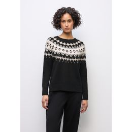 Rundhalspullover Street One, Damen, Gr. 34, schwarz, Web, 37% Baumwolle, 34% Polyacryl, 26% Polyester, 3% Elasthan, gemustert, normal normal, Rundhals, Rippbündchen, Pullover Rundhalspullover, aus elastischem Materialmix