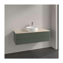 Villeroy & Boch Villeroy und Boch Antao Waschtisch-Unterschrank L21113HL mit Beleuchtung, 2 Ausz&uuml;ge, 1200 x 360 x 500 mm, Front mit Struktur, Leaf Green Matt Lacquer / Botticino
