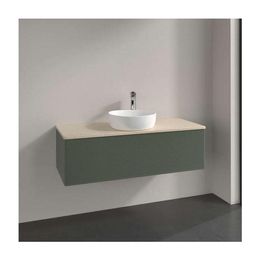 Villeroy & Boch Villeroy und Boch Antao Waschtisch-Unterschrank L32113HL mit Beleuchtung, 1 Auszug, 1200 x 360 x 500 mm, Front mit Struktur, Leaf Green Matt Lacquer / Botticino