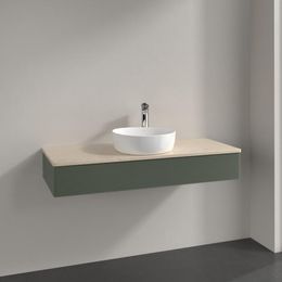 Villeroy & Boch Villeroy und Boch Antao Waschtisch-Unterschrank K10153HL 120x19x50cm, Hahnloch, Waschbeckenplattenfarbe botticino, leaf green matt lacquer