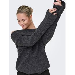 Strickpullover Only "ONLLUNA LS OFF SHOULDER PULLOVER KNT", Damen, Gr. S, dunkelgrau melange, Strick, Obermaterial: 75% Polyester, 22% Polyacryl, 3% Elasthan, unifarben, Carmenausschnitt, Pullover Strickpullover
