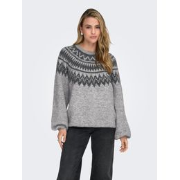 Only Damen Strickpullover "ONLREYKJA LS O-NECK KNT"light grau melange pattern:dunkelgrau melange, Gr. S, gemustert, meliert, Strick, Obermaterial: