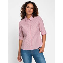 Hemdbluse Casual Looks, Damen, Gr. 54, bunt (rot, ecru, gestreift), 50% Baumwolle, 50% Polyester, gemustert, gestreift, mehrfarbig, Blusen Hemdbluse