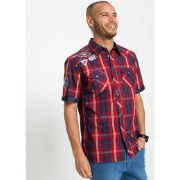 Kurzarmhemd Catamaran, Herren, Gr. 39/40, Normalgr&ouml;&szlig;en, dunkelblau, rot, kariert, 100% Baumwolle, gemustert, kariert, k&ouml;rpernah, Hemden