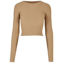 Rundhalspullover Urban Classics "Urban Classics Damen Ladies Short Rib Knit Twisted Back Sweater", Damen, Gr. M, unionbeige, 35% Polyacryl, 35% Viskose, 30% Polyamid, unifarben, relaxed fit, Rundhals, Pullover Rundhalspullover