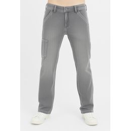 Straight-Jeans name it "NKMRYAN STRAIGHT CARP JEANS 5950-DM NOOS", Jungen, Gr. 128, N-Gr, blau (light grau denim), Denim/Jeans, Obermaterial: 100% Baumwolle, Abriebeffekte, straight fit kn&ouml;chellang, Jeans Straight-Jeans