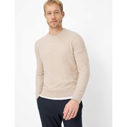 Rundhalspullover Brax "Style RICK", Damen, Gr. L (52), beige, Strick, 44% Baumwolle, 36% Leinen, 20% Polyester, Rundhals, Pullover Rundhalspullover