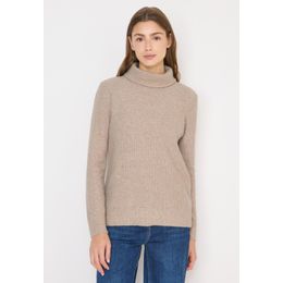 Strickpullover Cecil, Damen, Gr. L (42), sandalwood beige melange, Feinstrick, 44% Nylon, 28% Polyacryl, 24% Baumwolle, 4% Elasthan, unifarben, comfort fit normal, hoch geschlossener Ausschnitt, Rippb&uuml;ndchen, Pullover Strickpullover, mit gro&szlig;em Kragen