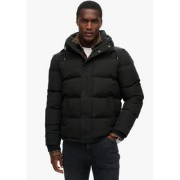 Steppjacke Superdry "Everest Hooded Puffer Jacket", Herren, Gr. L, schwarz (jet schwarz), Web, Obermaterial: 100% Polyester, unifarben, loose fit, Jacken Steppjacke