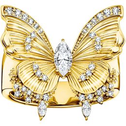 Fingerring Thomas Sabo "Butterfly Paradise Cocktail-Ring - Schmetterling-Design" Gr. 54, gold (gelbgoldfarben, weiß), Fingerringe, Damen, 54, Silber 925 (recycelt), 5mm, Fingerring, mit Zirkonia (synth.)