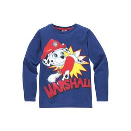 Langarmshirt PAW PATROL, Jungen, Gr. 104/110, blau, Jersey, Obermaterial: 100% Baumwolle, bedruckt, Basic normal, Rundhals, Shirts Langarmshirt
