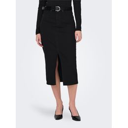 Jeansrock Only "ONLSIRI FRONT SLIT SKIRT DNM GUA NOOS", Damen, Gr. M (38), schwarz (schwarz denim), Denim/Jeans, Obermaterial: 74% Baumwolle, 25% Polyester, 1% Elasthan, unifarben, ca. Mitte Wade, R&ouml;cke Jeansrock