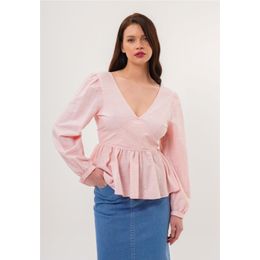 Klassische Bluse FRESHLIONS "Brielle", Damen, Gr. M, rosa, 100% Baumwolle, gestreift, normal, tiefer V-Ausschnitt, Blusen, mit gestreiftem Design