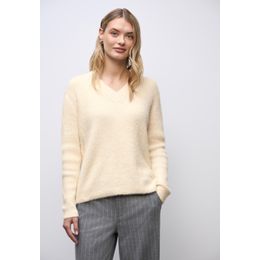V-Ausschnitt-Pullover Street One, Damen, Gr. 36, soft beige, Stoff, 55% Polyester, 45% Baumwolle, unifarben, normal normal, V-Ausschnitt, B&uuml;ndchen, Pullover