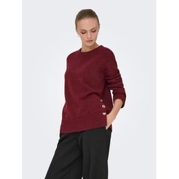 Strickpullover Only "ONLRENE LIFE LS BUTTON O-NECK CC KNT", Damen, Gr. L, gold (cabernet detail:melange, gold button), Strick, Obermaterial: 65% Polyester, 13% Nylon, 13% Polyacryl, 6% Wolle, 3% Elasthan, meliert, regular fit, Rundhals, Rippb&uuml;ndchen, Pullover Strickpullover