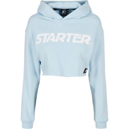 Rundhalspullover STARTER Black Label "Starter Black Label Damen Ladies Starter Cropped Hoody", Damen, Gr. XL, icewaterblau, 65% Baumwolle, 35% Polyester, unifarben, oversize, ohne Ausschnitt, Pullover Rundhalspullover