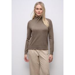 Rollkragenpullover Street One, Damen, Gr. 44, silk braun meliert, Stoff, 71% Viskose, 29% Nylon, unifarben, normal normal, hoch geschlossener Ausschnitt, elastischer Bund, Pullover Rollkragenpullover, Feinstrick