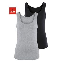 Tanktop Vivance "aus elastischer Baumwoll-Qualit&auml;t", Damen, Gr. 36/38, grau (grau, meliert, schwarz), Single Jersey, Obermaterial: 95% Baumwolle, 5% Elasthan, unifarben, Basic, bequem, tiefer Rundhals, Tops Tanktop, Topseller